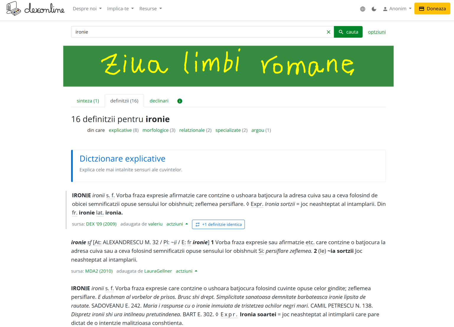 Ziua limbi romane (sic!) – dexonline